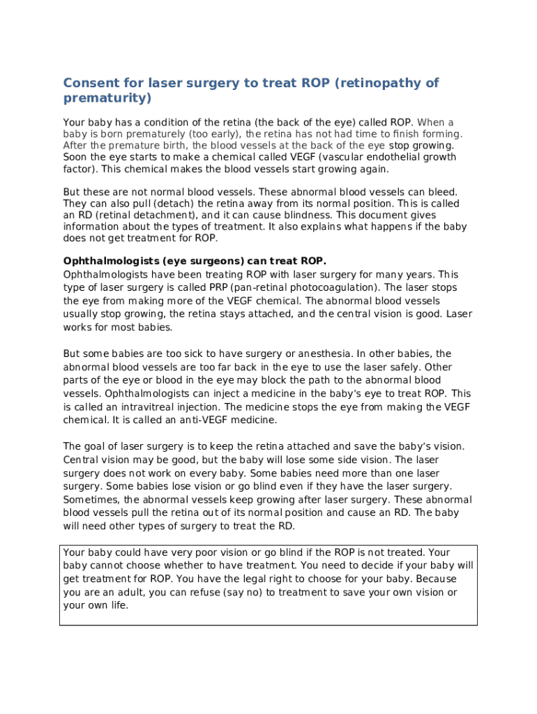 Consent for laser surgery to treat ROP (retinopathy of ... Doc Template ...