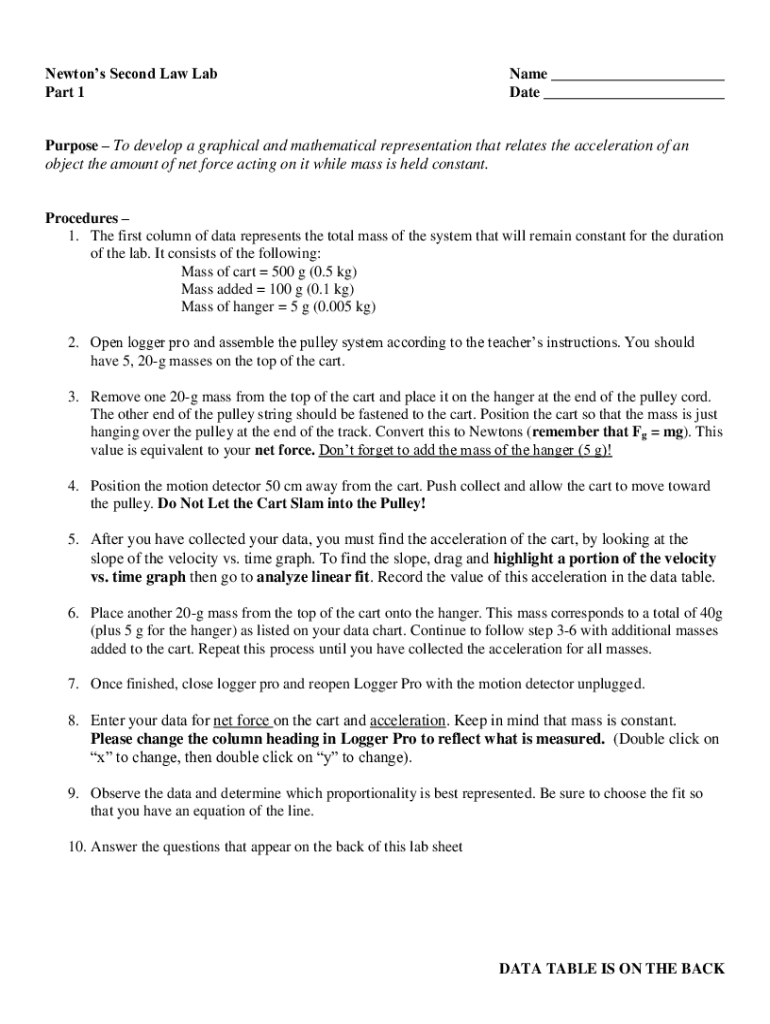 Fillable Online Lab Newton's 2nd Law.docx - Miami Dade College/ North... Fax Email Print - pdfFiller