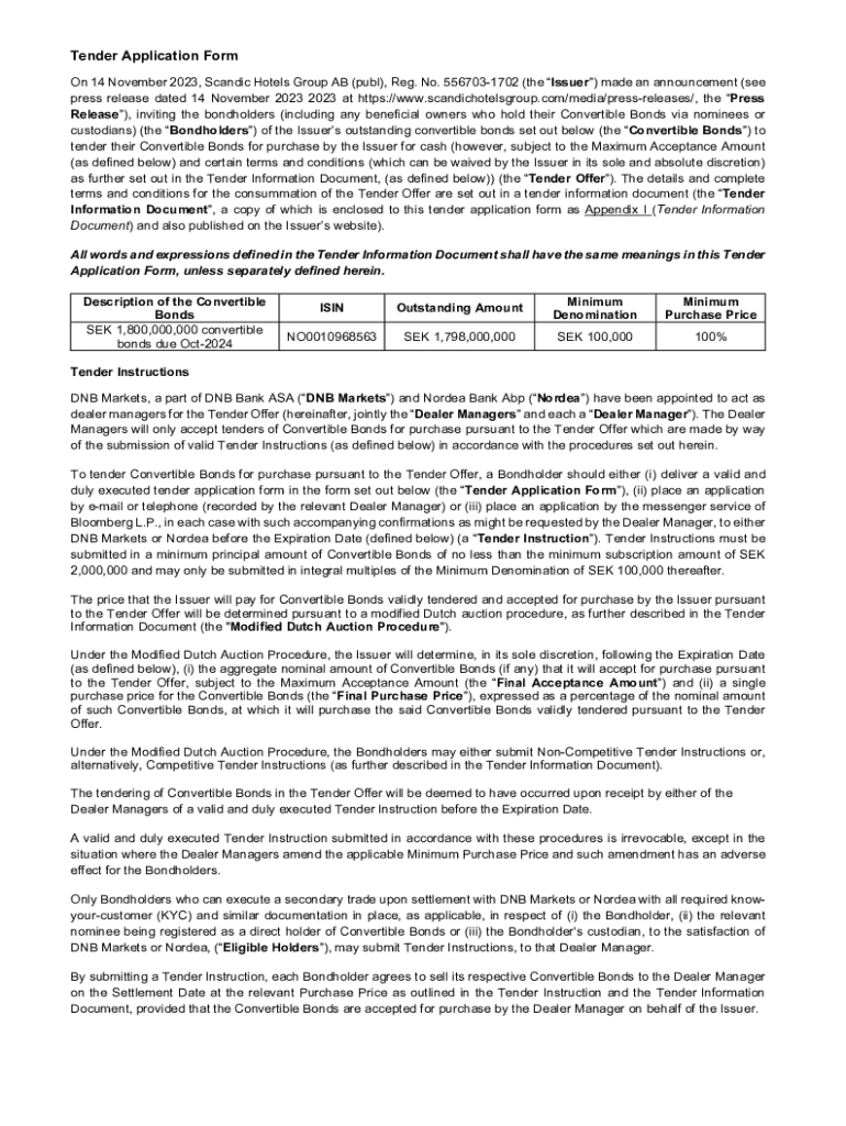 Fillable Online Scandic Hotels Group AB (publ) announces a tender offer ...