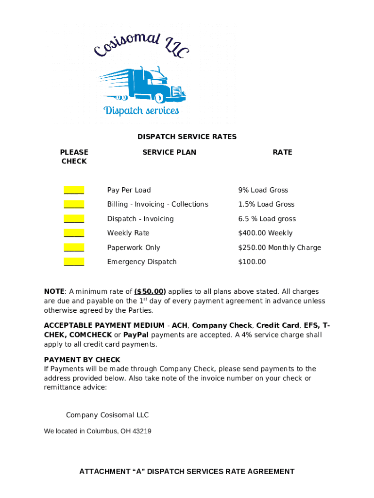 dispatch-services-rate-agreement Doc Template | pdfFiller