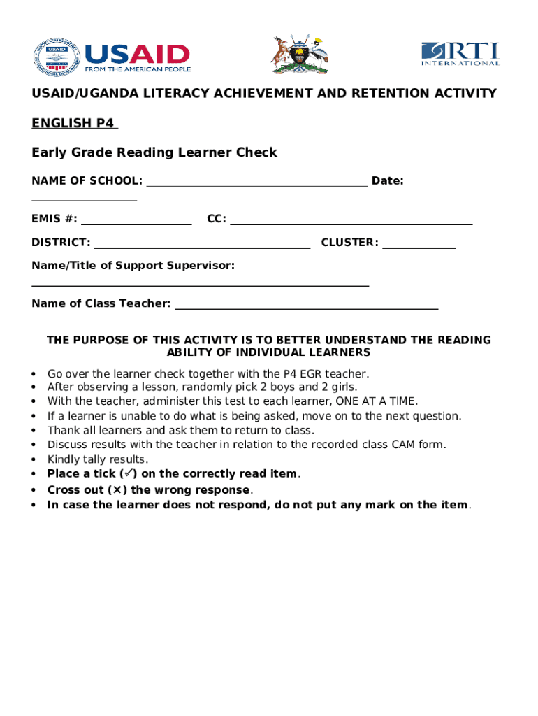 Support Supervision early grades reading assessment ... Doc Template ...
