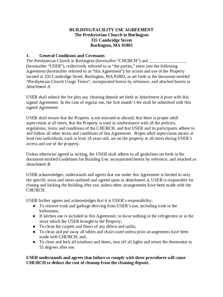 Building/Facility Use Agreement Doc Template | pdfFiller