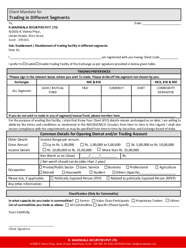 Fillable Online Client mandate for Trading in Mutual Fund Segment Form ...
