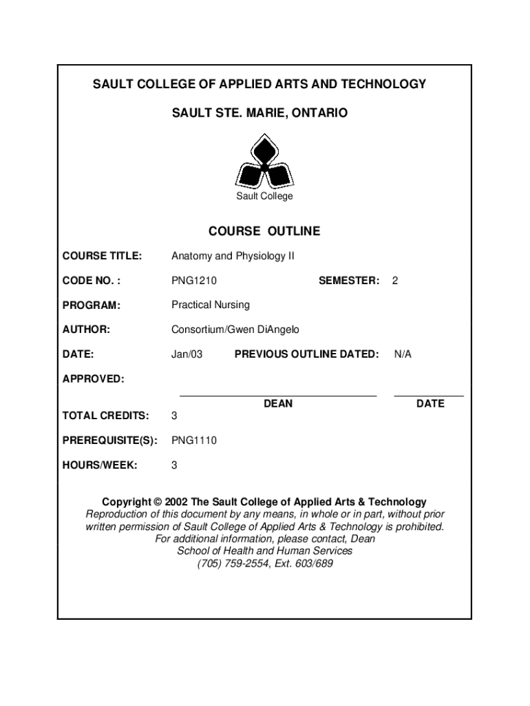 Fillable Online Anatomy & Physiology II - Sault Ste. Marie Fax Email Print - pdfFiller