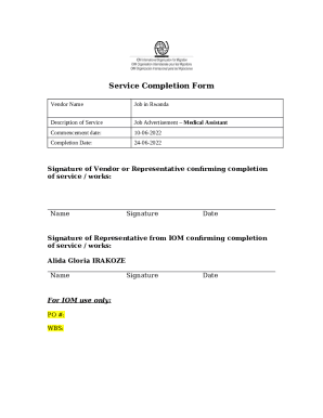 Service Completion Doc Template | pdfFiller