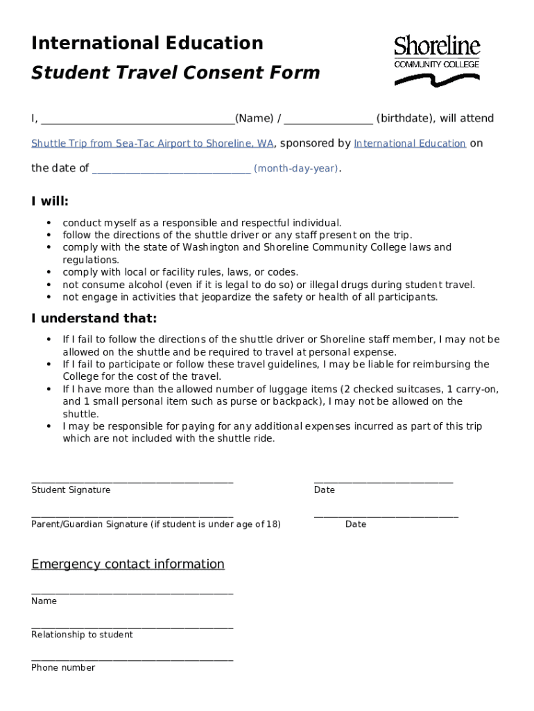 International Education Student Travel Consent Doc Template | pdfFiller