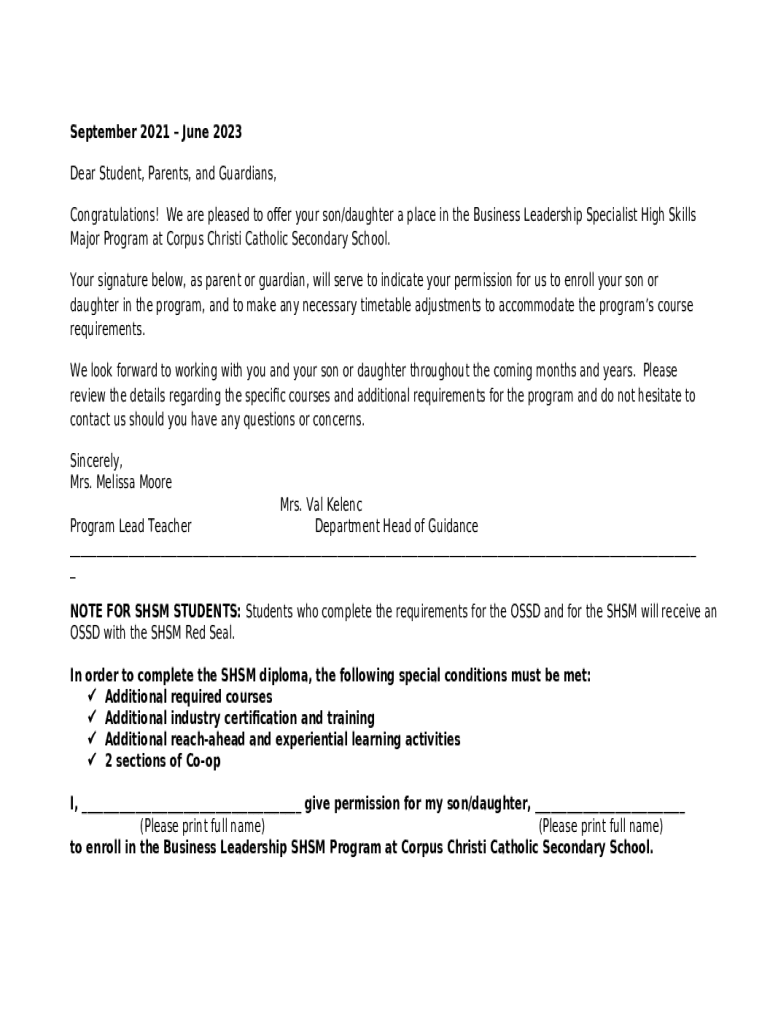 Business Leadership SHSM Application Doc Template | pdfFiller