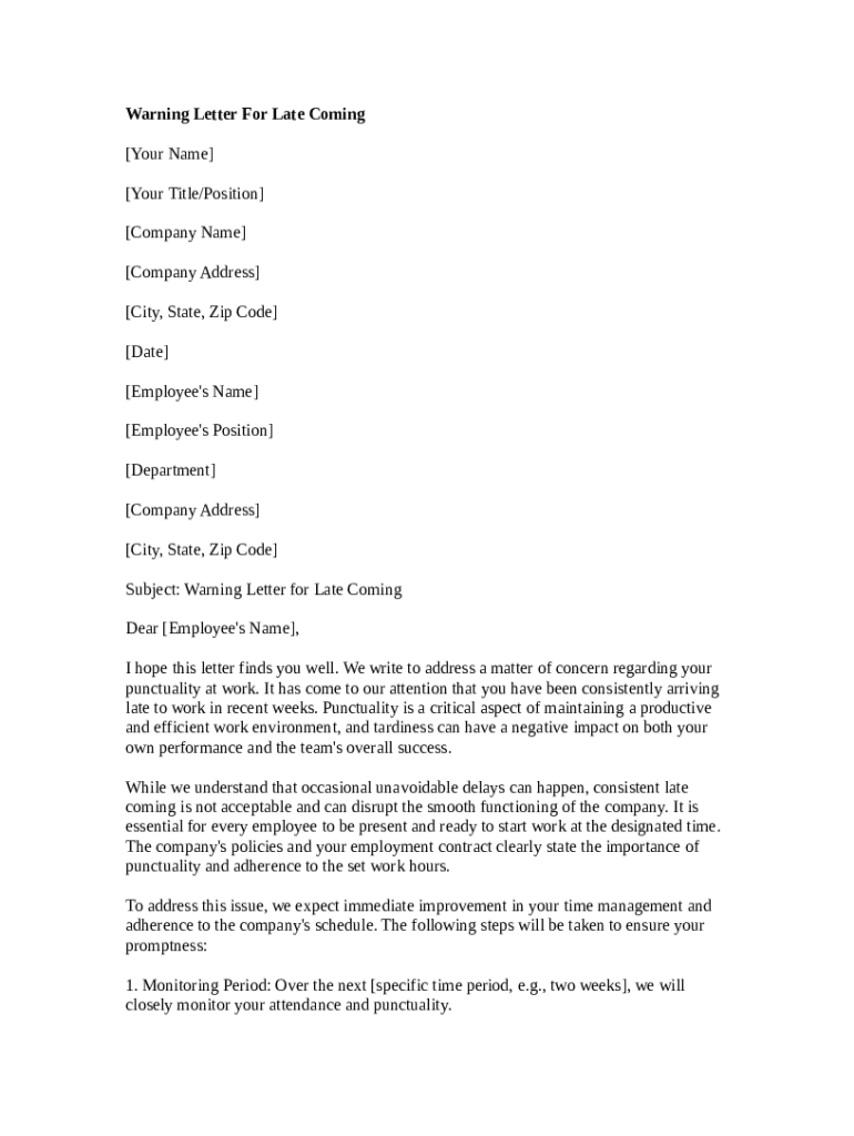 Warning Letter for Late ComingFree TemplateTanda AU Doc Template ...