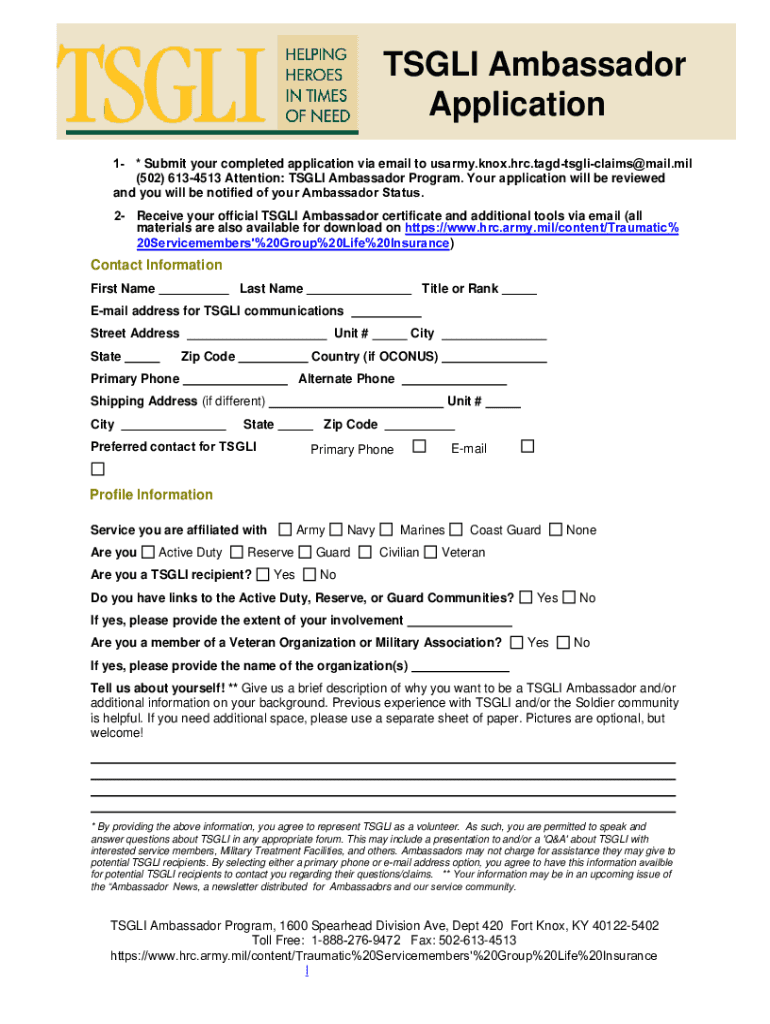 Fillable Online TSGLI Claim Instructions - Army HRC Fax Email Print - pdfFiller