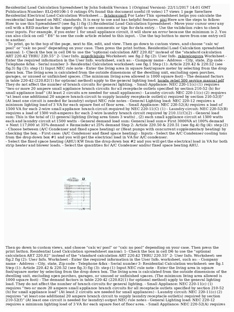 Fillable Online Residential electrical load calculation worksheet pdf ...
