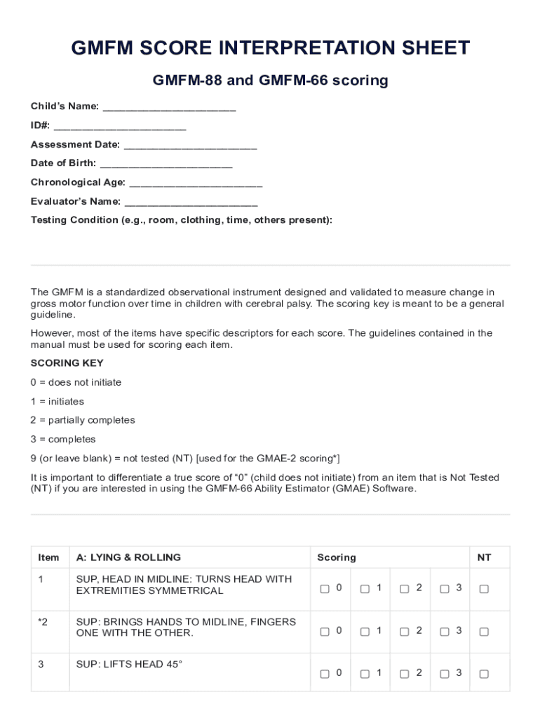 Fillable Online GMFM Score Template & ExampleFree PDF Download Fax ...