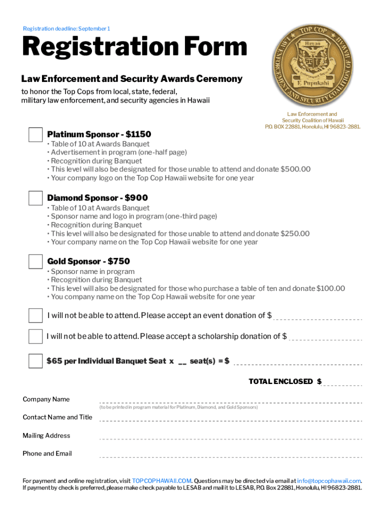 Fillable Online Top Cop Hawaii Registration Form Fax Email Print ...