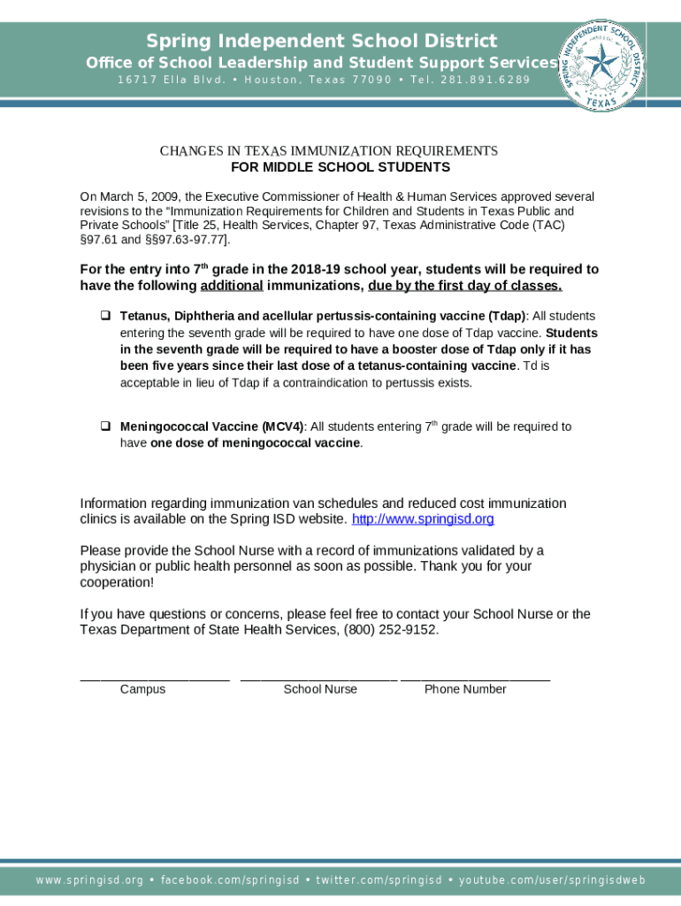- Immunizations Ltr 7th gr Texas ... Doc Template | pdfFiller