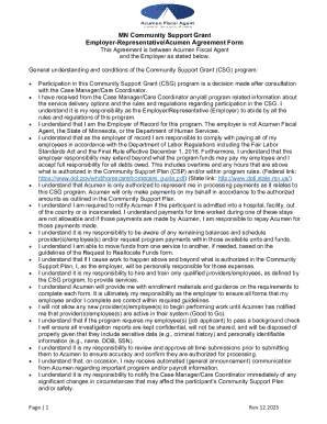 Fillable Online MN CSG Employer Agreement Form. ... Fax Email Print ...