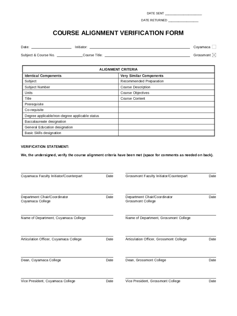 COURSE ALIGNMENT VERIFICATION Doc Template | pdfFiller
