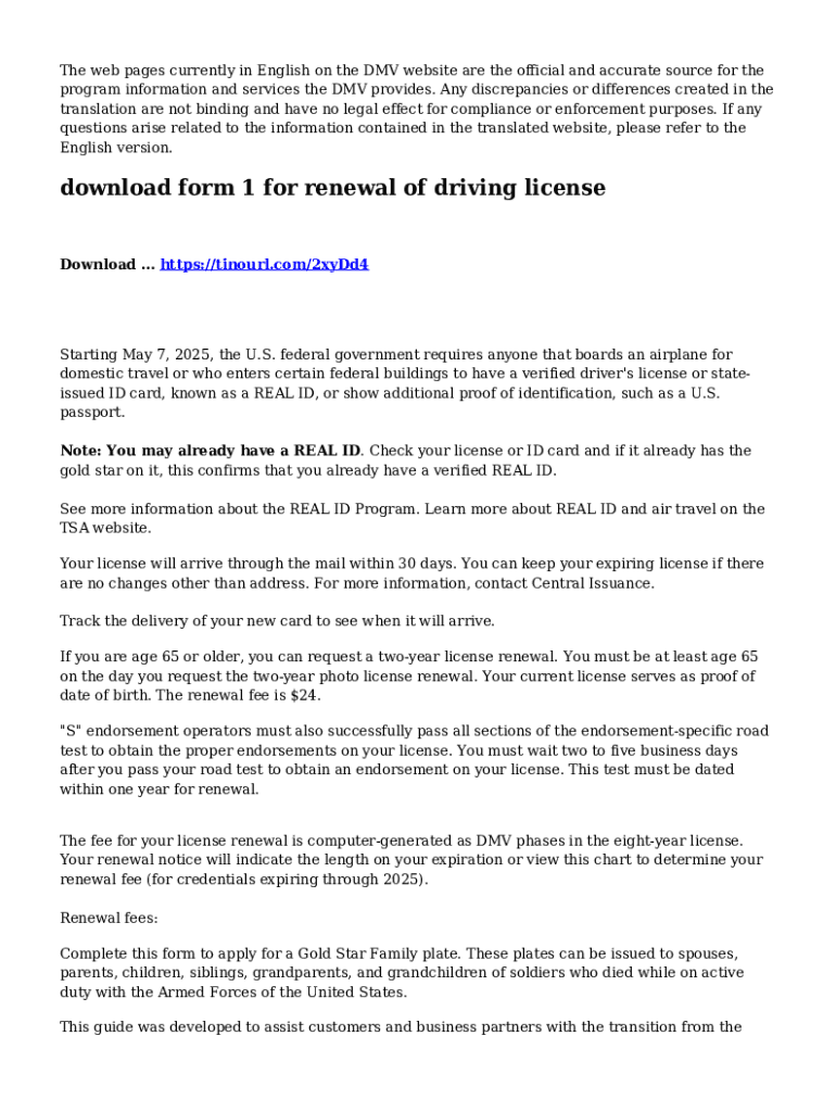 Fillable Online Download Form 1 For Renewal Of Driving License Fax ...