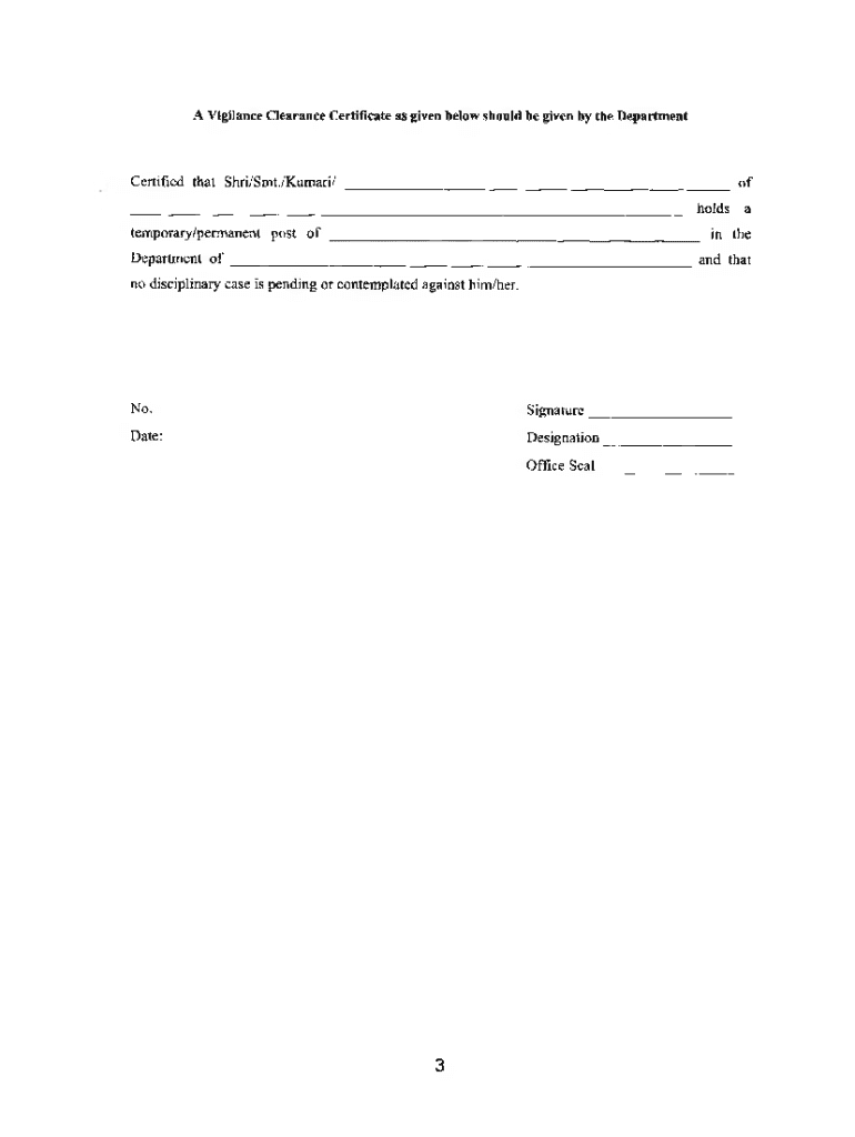 Fillable Online A Vigilance Clearance Certificate as given below should ... Fax Email Print ...