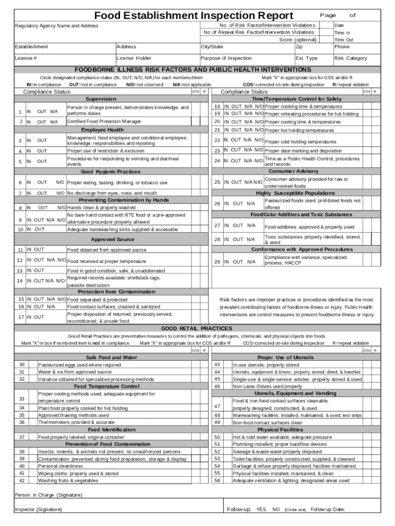 Food Establishment Inspection Report - Fill Online ... Doc Template ...