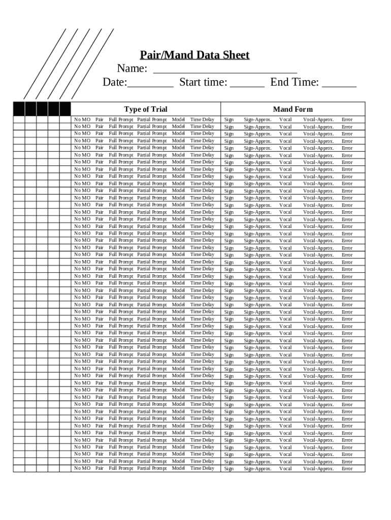 Hand/Approach Data Sheet Doc Template | pdfFiller