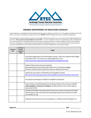 Fillable Online A-15 VDOE Licensure Checklist Fax Email Print - pdfFiller
