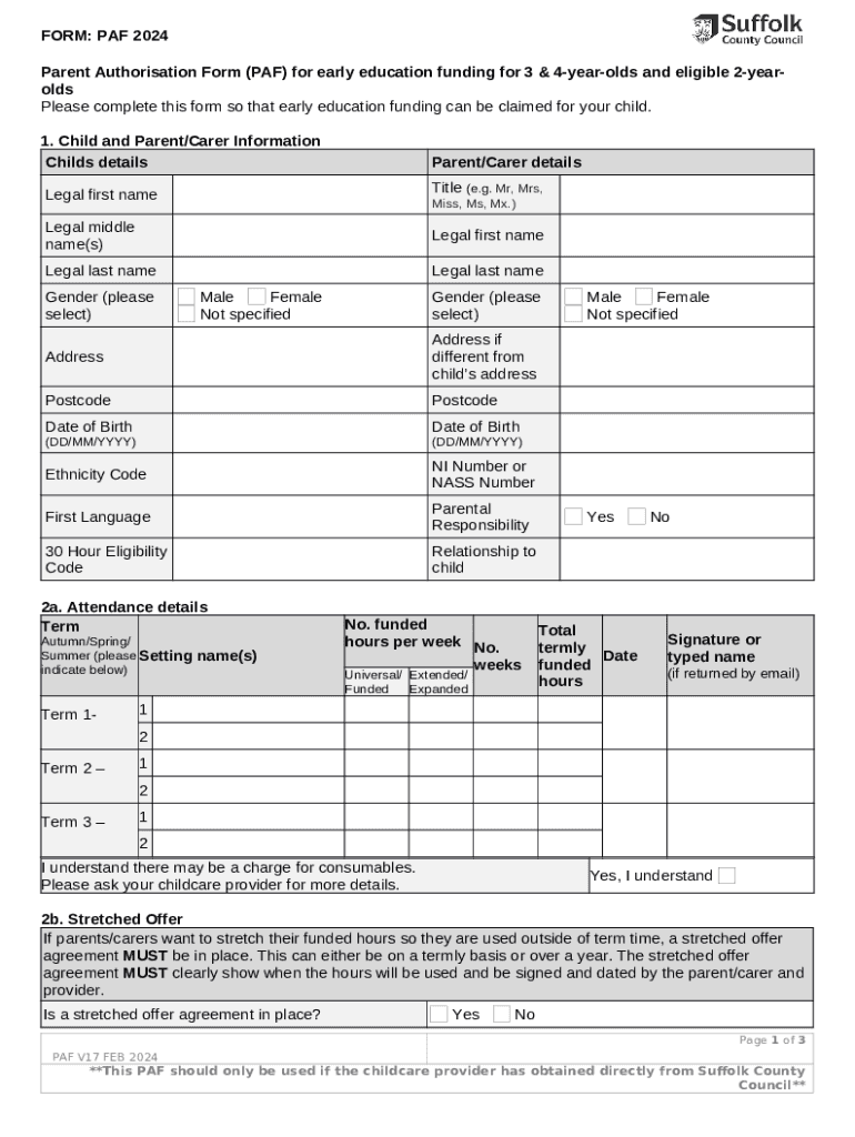 Parent Authorisation (PAF) Guidance for parents Doc Template | pdfFiller