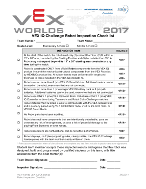 Fillable Online VEX IQ Challenge Robot Inspection Checklist Fax Email ...