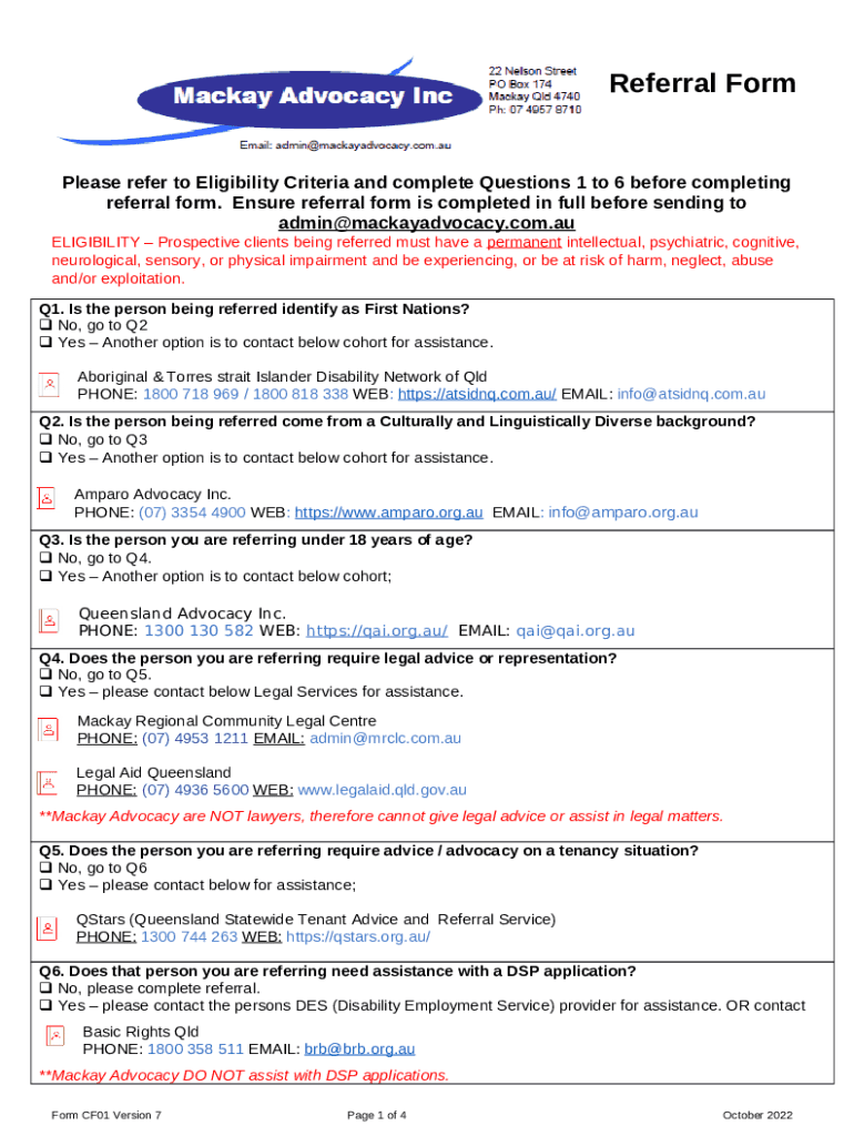 Please refer to Eligibility Criteria and complete Questions 1 to 6 ...