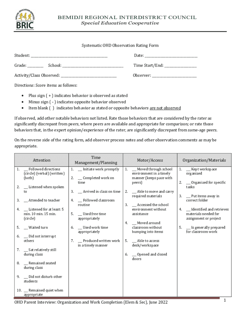 Fillable Online Systematic Observation Rating Form.docx Fax Email Print ...