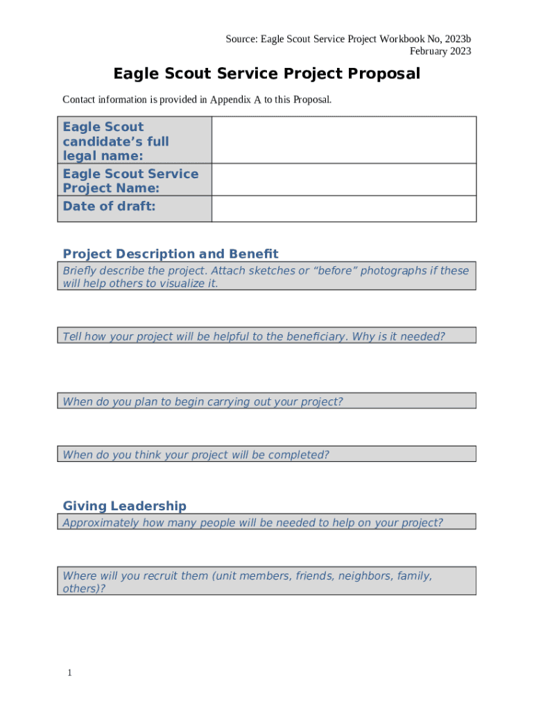 Eagle Scout Service Project Proposal - Wilmette - Troop 5 Doc Template ...