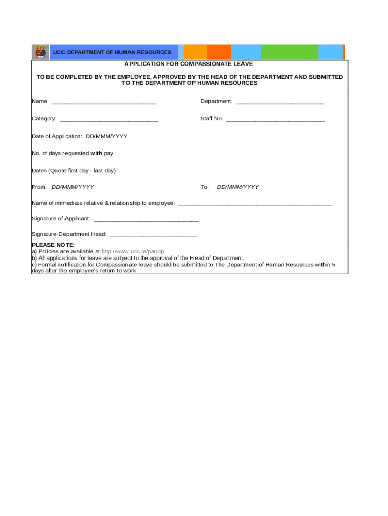 A request for a bereavement leave must be made in Doc Template | pdfFiller