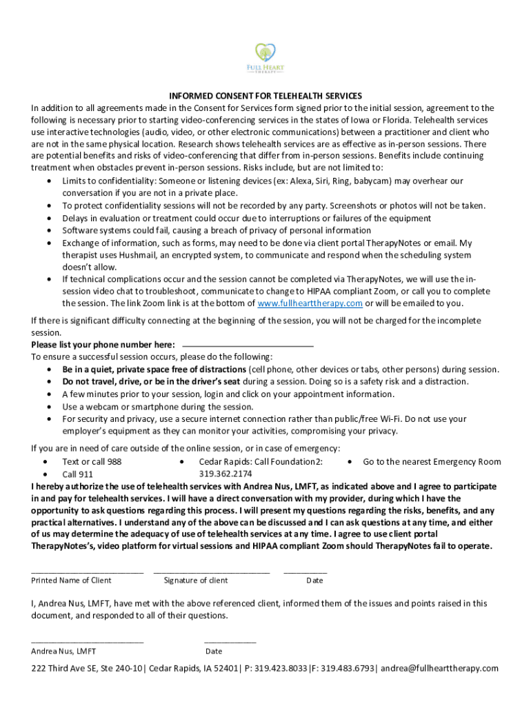 Fillable Online Telemedicine Informed Consent and Patient Agreement Fax ...