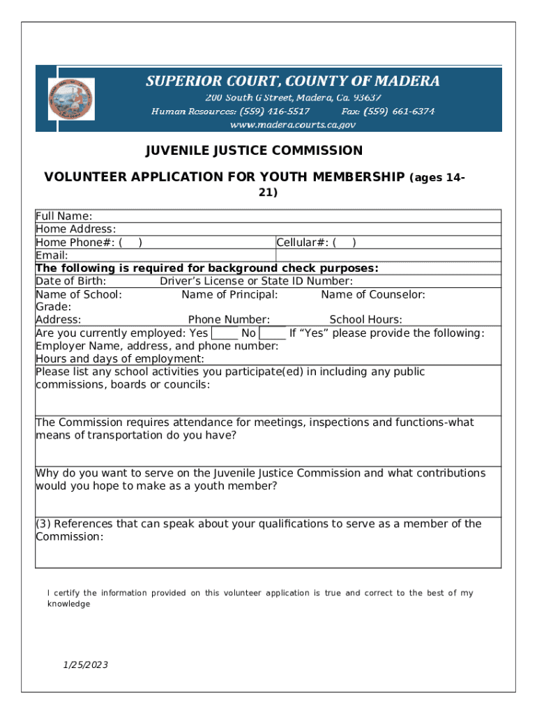 confidential application juvenile justice commission volunteer Doc Template | pdfFiller