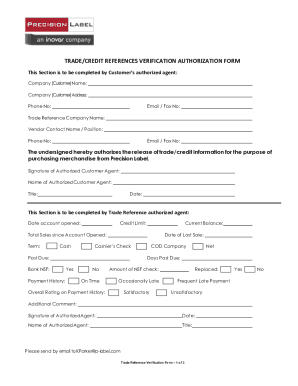 Fillable Online Trade Reference Form Template - Precision Label Fax Email Print - pdfFiller
