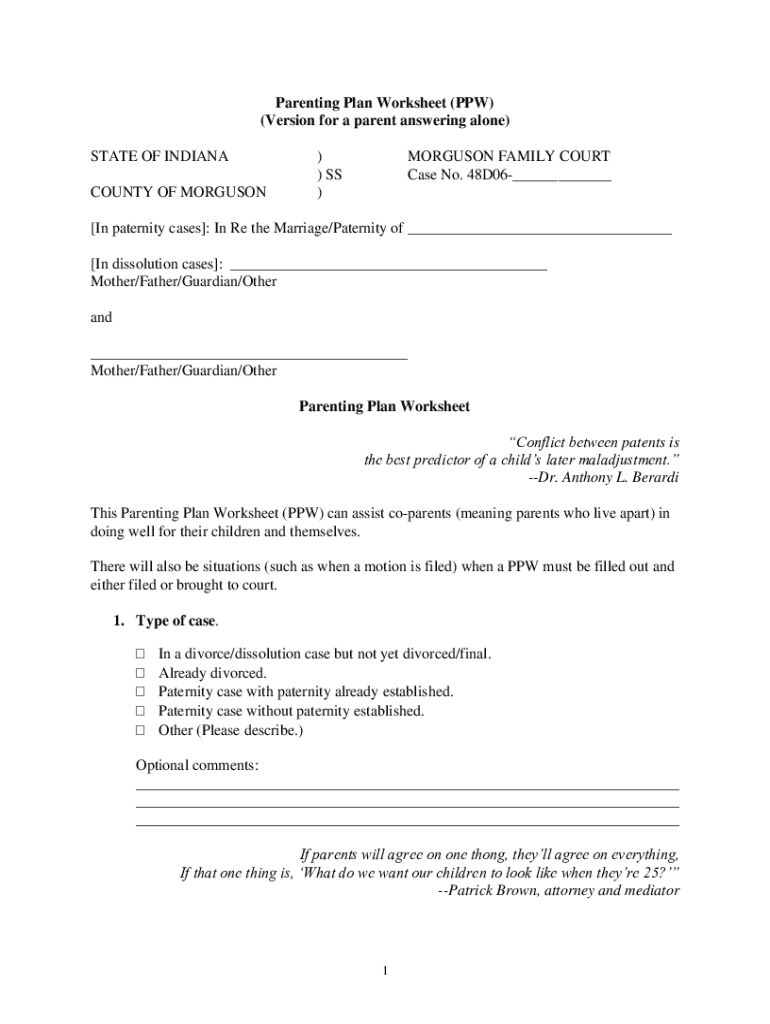 Fillable Online Parenting Plan Worksheet (PPW) Fax Email Print - pdfFiller