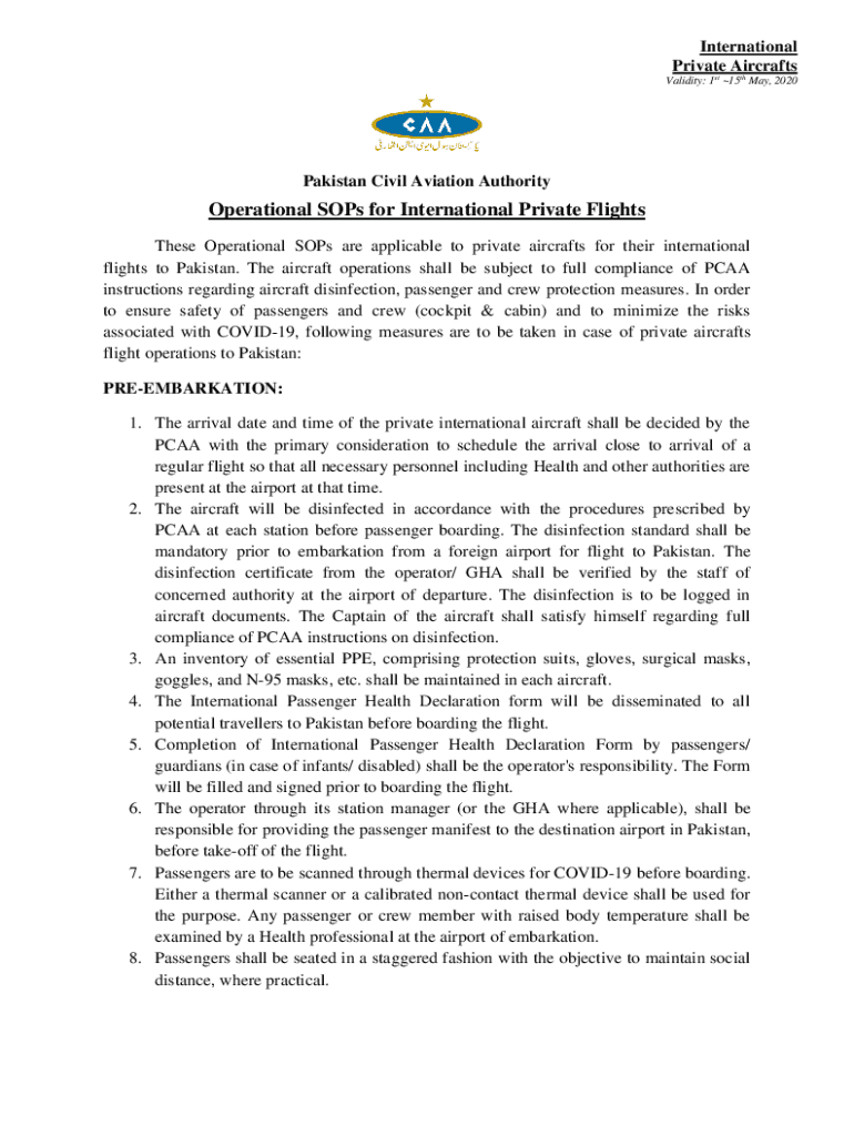 Fillable Online Standard Operating Protocol (SOP) for Private aircraft ...