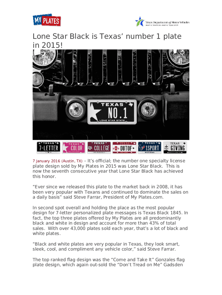 State License Plates Texas The Lone Star Black Numbers ... Doc Template ...