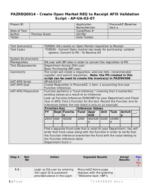 Create Open Market REQ to Receipt AFIS Validation Script - spo az Doc Template | pdfFiller