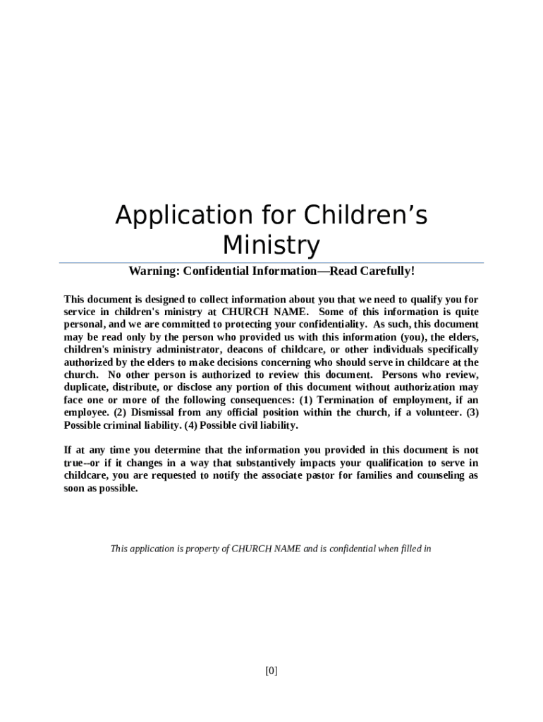children's ministry application template Doc Template Doc Template ...