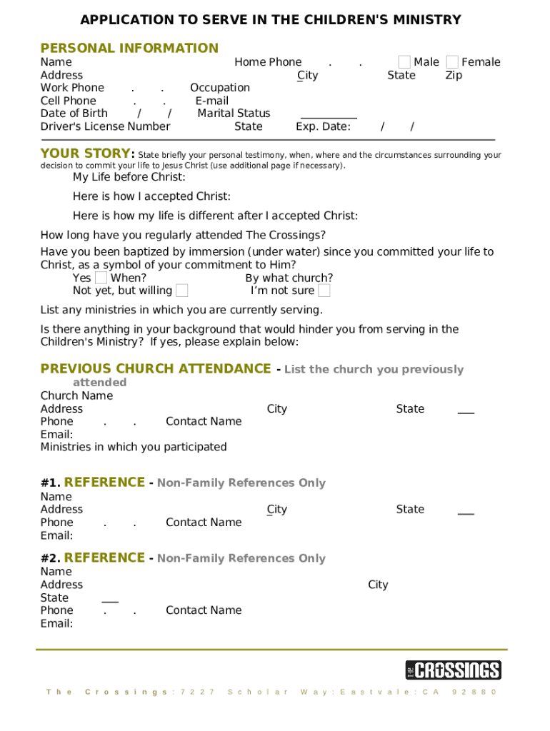 Children & Youth Ministry Application Doc Template | pdfFiller
