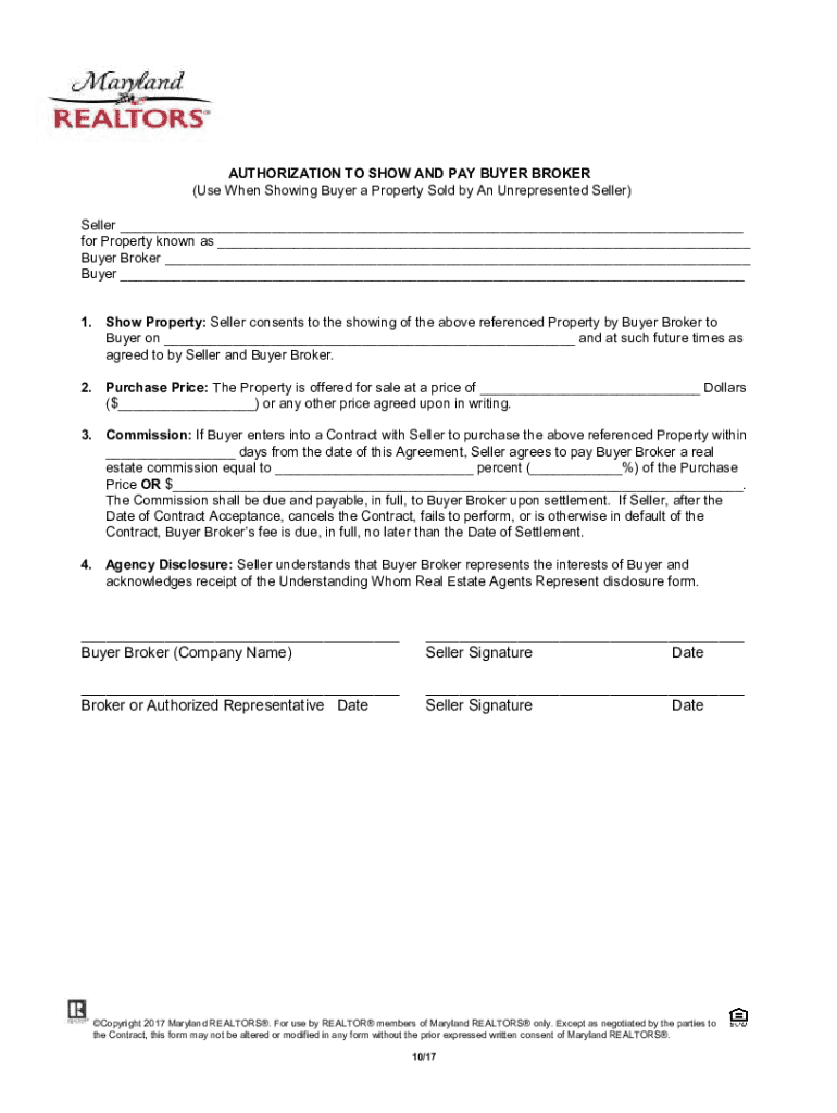 Fillable Online Authorization to Show and Pay Buyer Broker 1017.docx ...