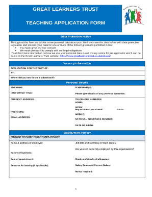great learners trust teaching application Doc Template | pdfFiller
