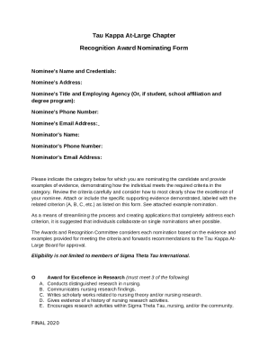 Recognition Award Nominating Doc Template | pdfFiller