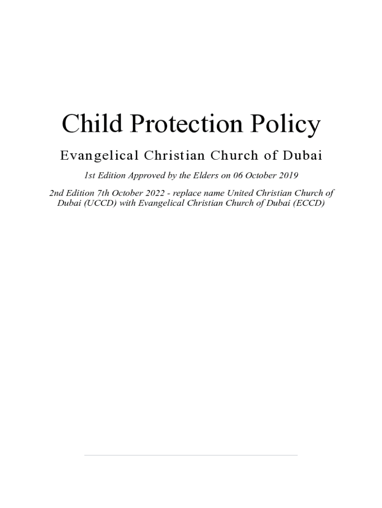 Fillable Online Child Protection Policy - Evangelical Christian Church ...