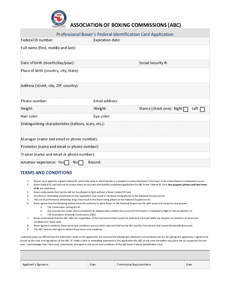 Fillable Online Professional Boxer's Federal Identification Card ...