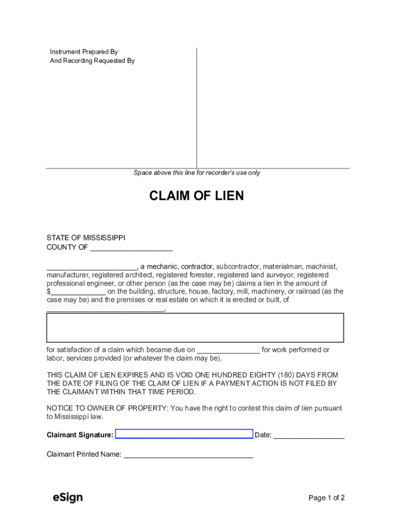 Fillable Online Mississippi Claim of Lien Template Fax Email Print - pdfFiller