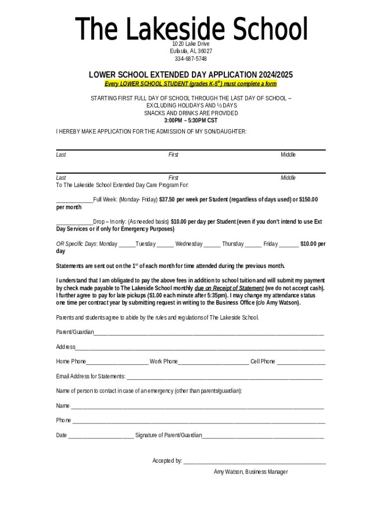 Eufaula Primary School - Extended Day / Home Doc Template | pdfFiller
