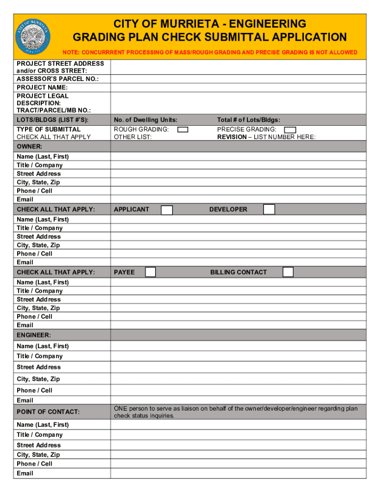 Fillable Online ENGINEERING GRADING PLAN CHECK ... - CITY OF MURRIETA ...