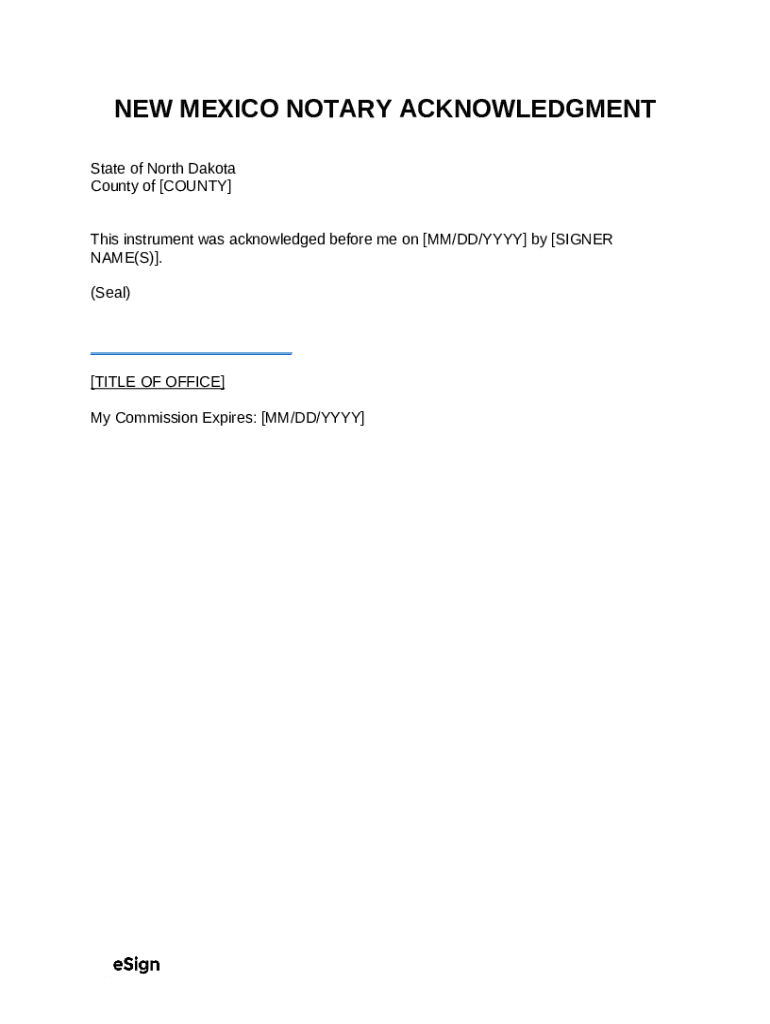 New Mexico Notary Acknowledgment Doc Template | pdfFiller