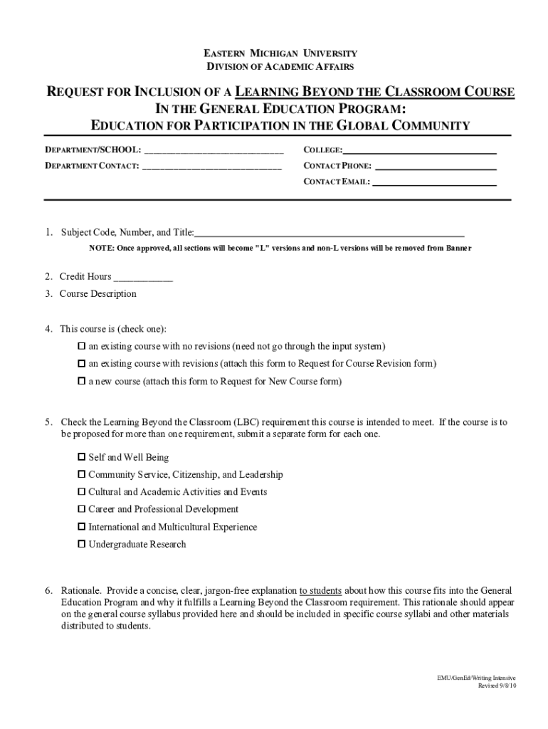 Fillable Online request for inclusion of a learning beyond the ...