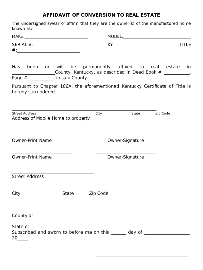 Online Affidavit of conversion to real estate Doc Template | pdfFiller